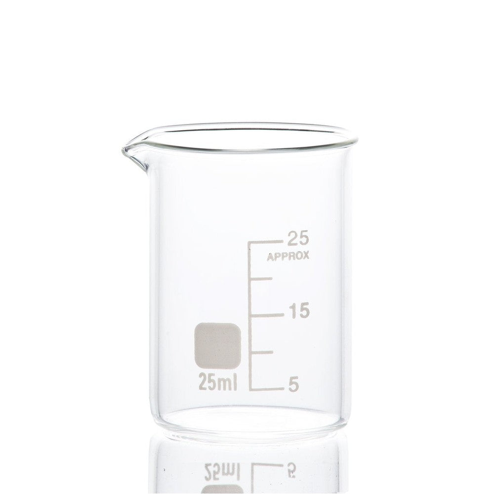 Glass Beakers, 25mL, 20/unit | Durable Borosilicate Glass, Precise ...