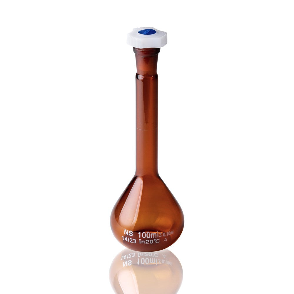 Amber Glass Volumetric Flask w/ Stopper, 100mL, 10/unit – Filtrous