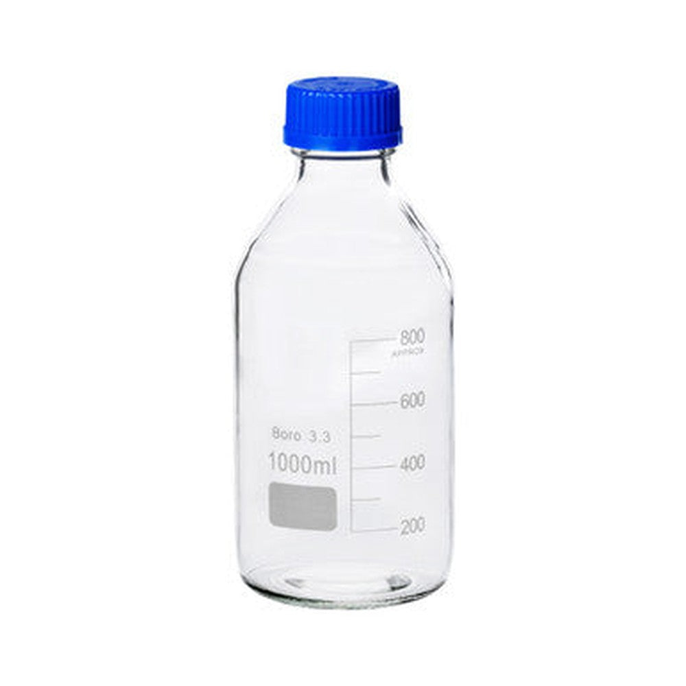 Glass Reagent Bottle w/ Cap, 1000mL | Borosilicate Glass, Autoclavable ...